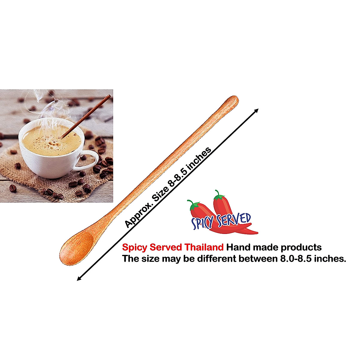 Rose Wood 8.5" Long Handle Coffee Tea Drink Bar Cocktail Stirrer Mixing Wooden Spoons, Set of 6