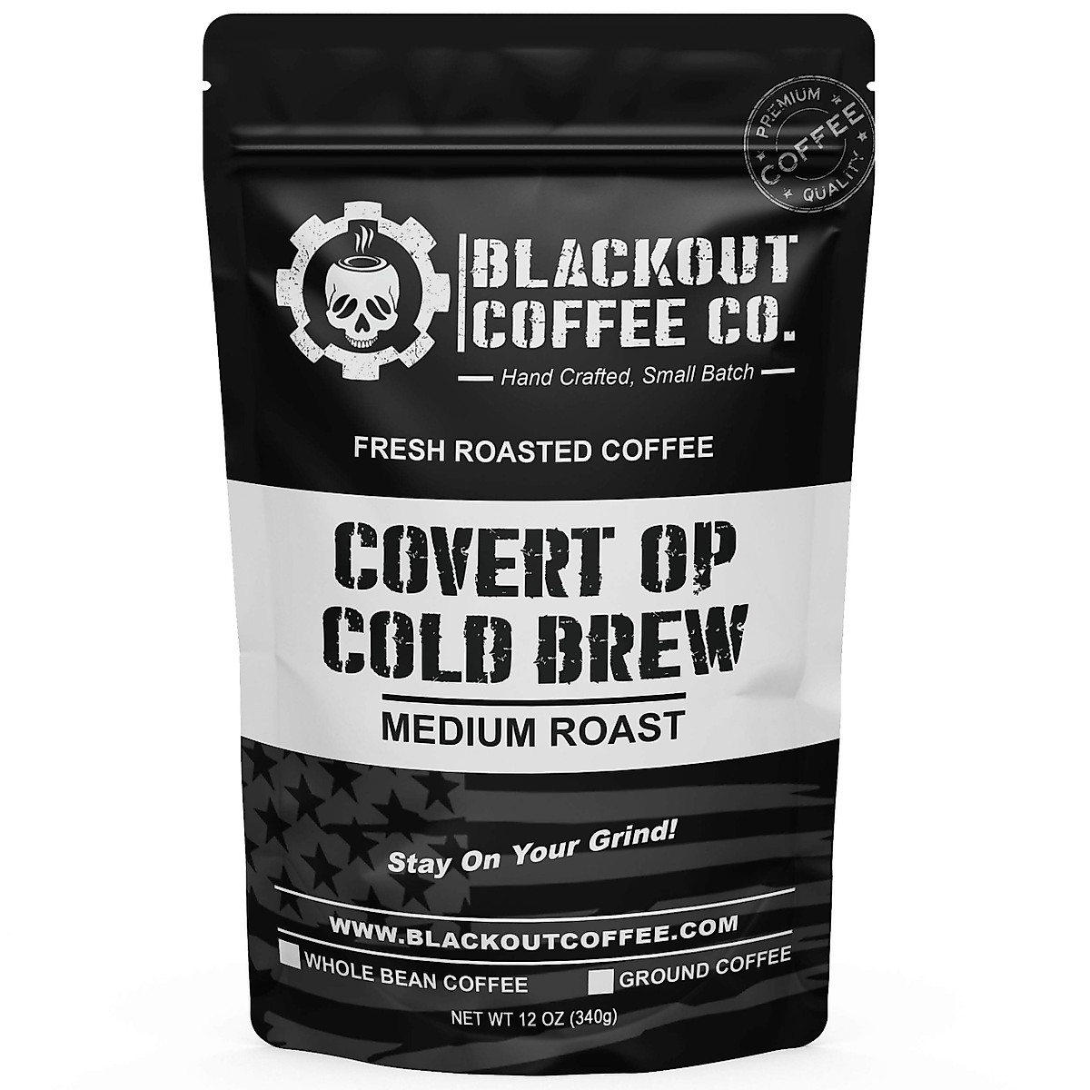 Blackout Coffee Covert Op Cold Brew Medium Roast - Perfect for Cold Brew, Drip, and Pour Overs - Small Batch Freshly Roasted in the USA - 12 oz Bag (Ground Coffee)