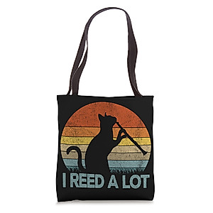 Funny Clarinet Cat I Reed A Lot Musician Retro Vintage Tote Bag