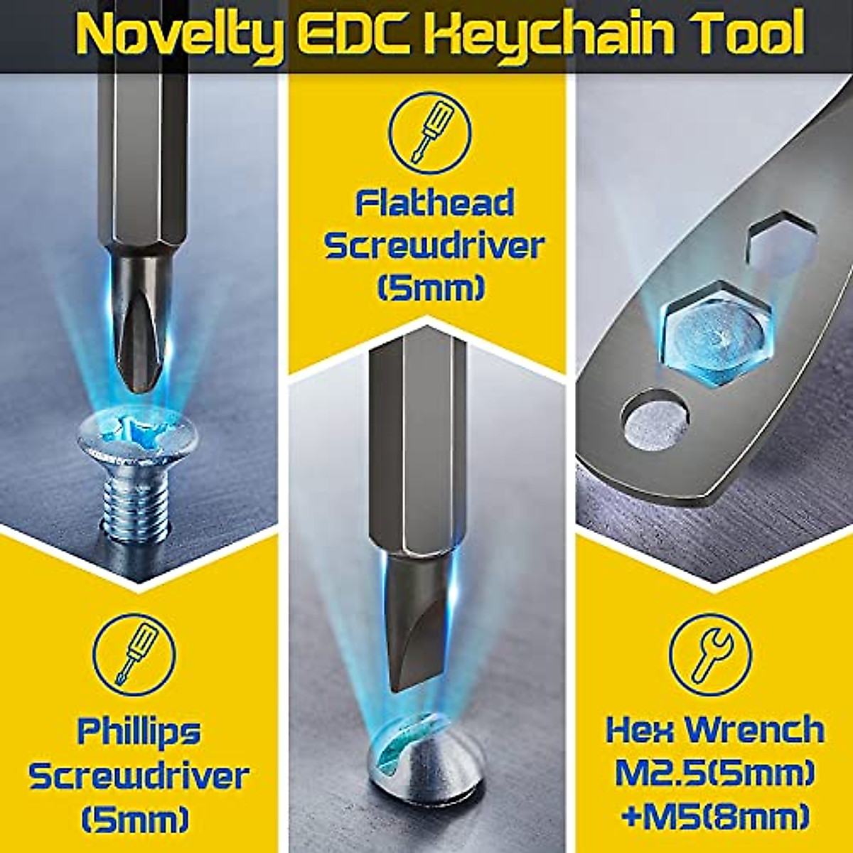 Keychain Screwdriver Tool Stocking Stuffers Gifts for Men - Portable Key Shaped Pocket Screw Driver Gadgets EDC Multi Tool for Outdoor Repair - Hex Wrench Phillips Flathead Bottle Opener Key Ring