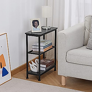 GIOPACO Narrow Side Table, End Table with 3 Tier Storage Shelves, Modern Accent Skiny End Tables for Small Spaces, Slim Couch Beside Table, Small Hallway Table for Living Room,Bedroom,Black