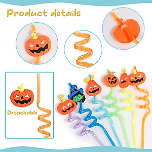 Halloween Drinking Straws, 24 Pack of Plastic Straws Reusable Pumpkin Wizard Pattern Kids Party Spiral Straws for Halloween Decoration Party Favor Goodie Gifts By Rely2016