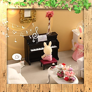 61 Pcs 1:12 Scale Dollhouse Sofa Accessories Set Dollhouse Food Miniature Dollhouse for Living Room Furniture Include Porcelain Tea Kits Mini Kitchen Food Tiny Piano for Doll Toy House (White)