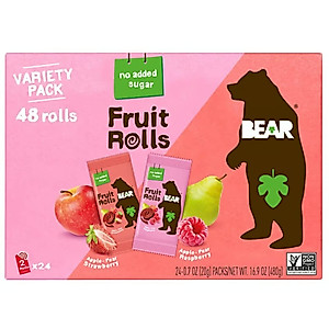 Bear Real Fruit Snack Rolls, Strawberry & Raspberry Variety Pack, 48 Roll (24pk, 2 rolls per Pack), Packaged with Bryant Desai Supplies Pen