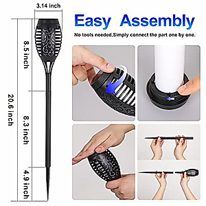 Upgrade Solar Lights Outdoor Waterproof, 4 Pack Solar Outdoor Torches Lights with Flickering Flame Mini Solar Landscape Decoration Lighting Auto On/Off Pathway Lights for Garden Yard Patio (Blue)