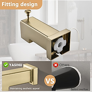 YASINU Slip On Diverter Tub Spout, Sleek Square Design for Bathroom, Fits 1/2" Copper Pipe (5/8" OD), Child-Safe Rounded Edges, Easy Installation, Brushed Gold