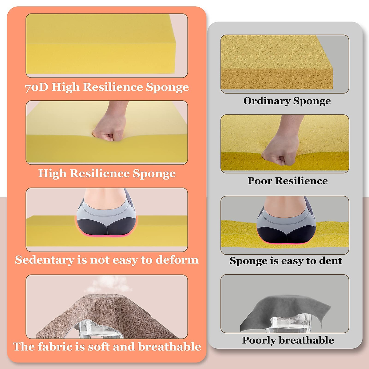 ROFIEJOX Bench Cushion - Durability,Waterproof Fabric for Outdoor Indoor Seat Furniture, 50A High-Density Resilience Sponge,Brown,36x14x3