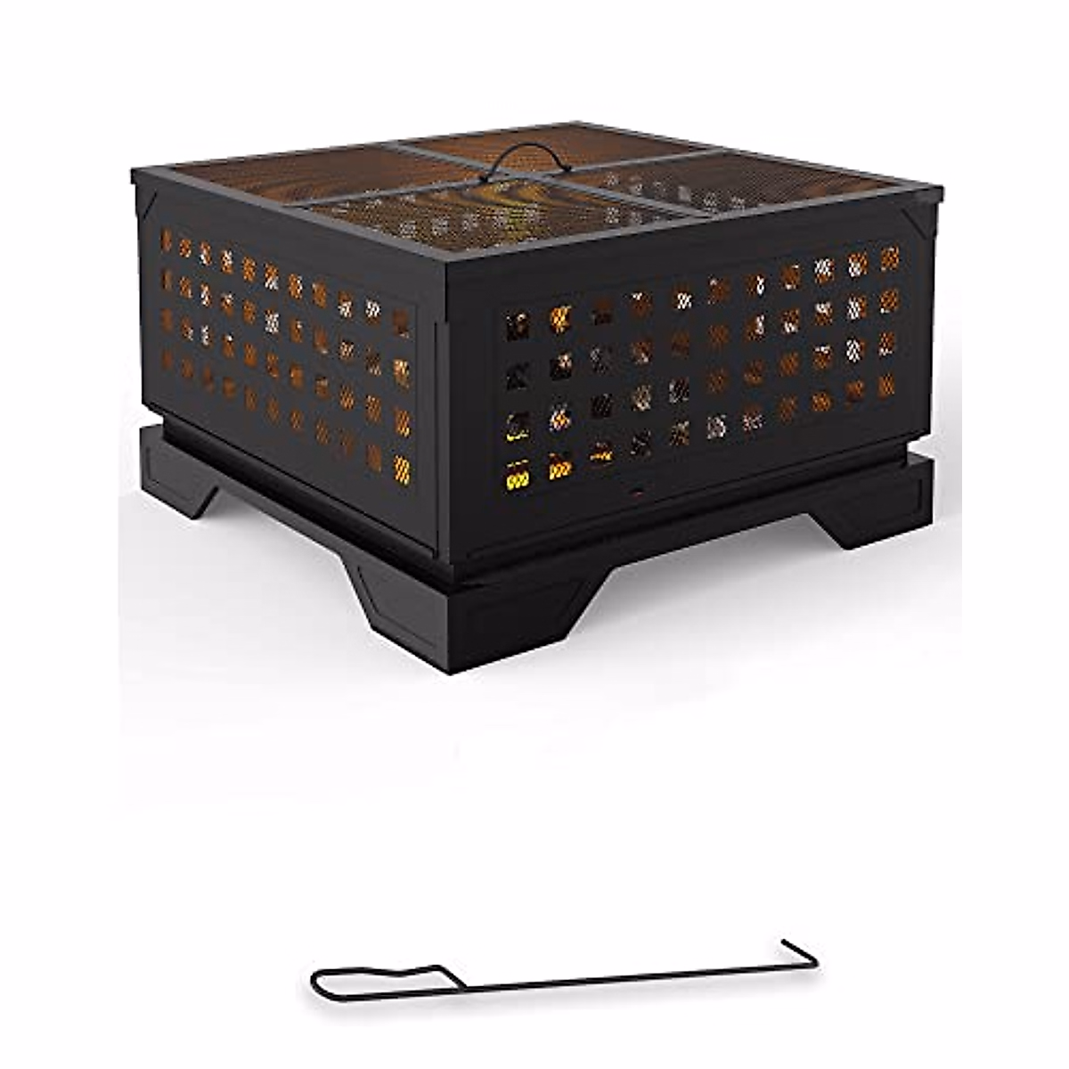 Square Fire Pit Wood Burning [Fast Heating] [Easy Assembling] [Large Flame] 21.7 Inch Outdoor Firepit with Spark Screen for Patio Garden Camping Picnic Bonfire