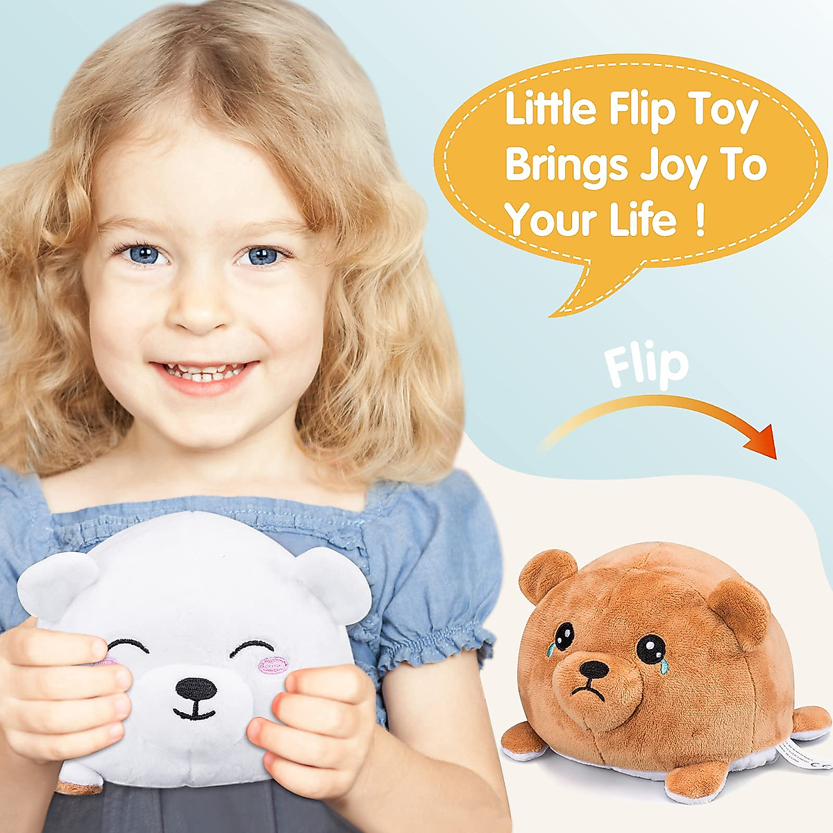 Double-Sided Flip Plush Toy,Reversible Stuffed Animal Mood Plush Flip Show Your Mood at All Times (Bear)