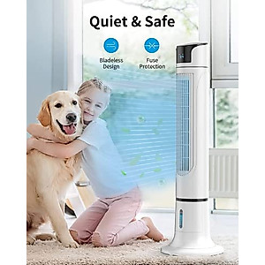 Evaporative Air Cooler, 45" Tower Fans that Blow Cold Air Cooling Fan with 90° Oscillating, Touch and Remote Control, 3 Mode / 3 Speeds, 5L Water Tank, 15H Timer, 2 Ice Boxes Fan for Bed Room Office