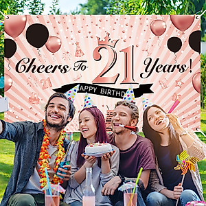 Luxiocio 21st Birthday Decorations for Women - Cheers to 21 Years Banner Backdrop - 21 Years Old Birthday Poster Background Party Supplies for Her(6 x 3.6ft, Rose Gold)