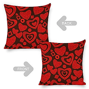 Valentine Day Red Throw Pillow Covers 18×18 Pillowcases Set of 2 Hearts Love Black Linen Decorative Square Pillow Case Cushion Covers Standard Size for Sofa Couch Outdoor Bed Pillow Protectors