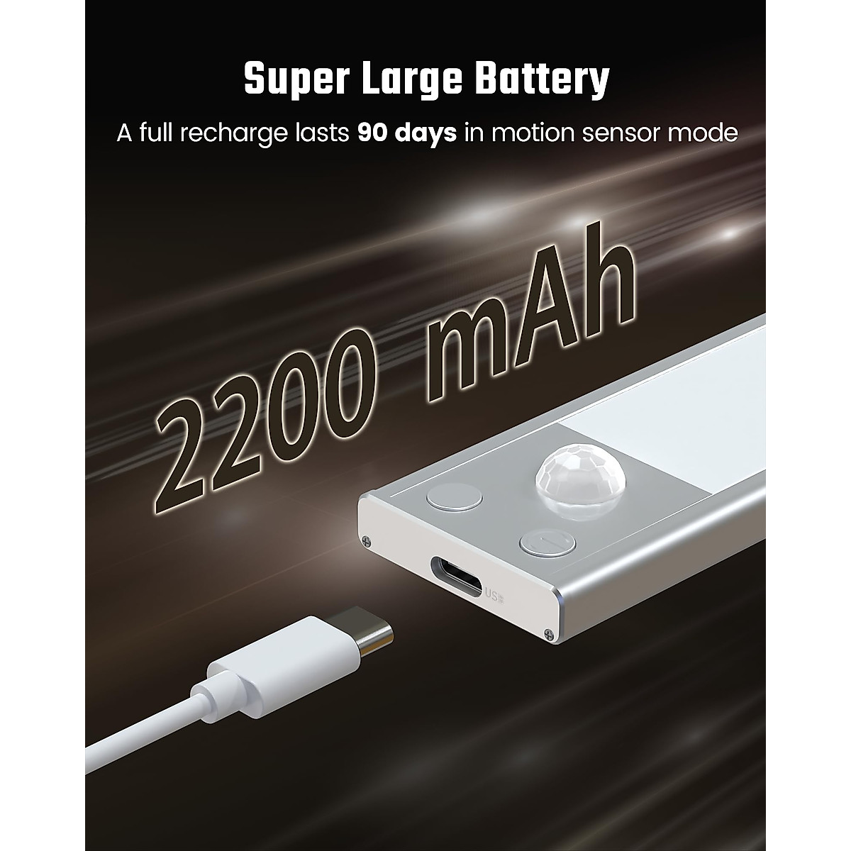 SUPERDANNY 47 LED USB-C Rechargeable Motion Sensor Under Cabinet Lights, 12" Closet Lights, 6000K Dimmable Under Counter Lights for Kitchen Wardrobe Stair, 2 Pack