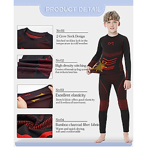 MeetHoo Children's Thermal Sets Skin-friendly Sports Base Layer Winter Ski Hunting Gear Underwear, Red, Medium