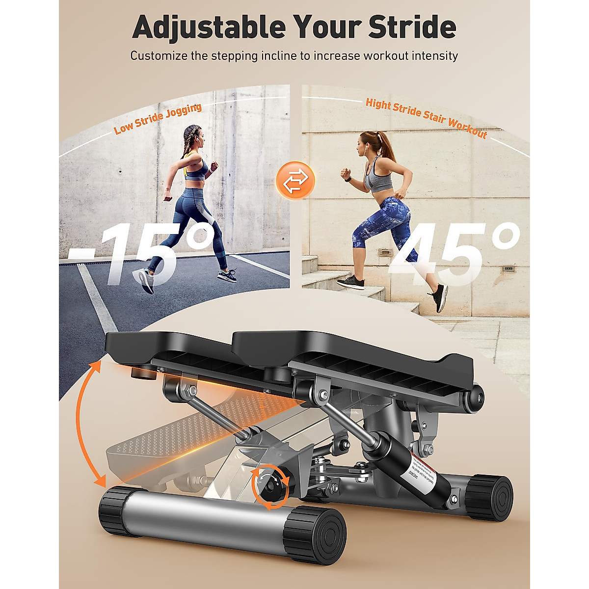 Sportsroyals Stair Stepper for Exercise, Mini Steppers with Resistance Band, Hydraulic Fitness Stepper Exercise Home Workout Equipment for Full Body Workout, 330lbs Weight Capacity