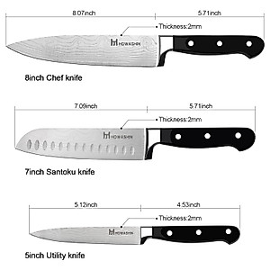 Howashin Kitchen Knife Set Sharp Janpanene Knife Set Sharp High Carbon Chef Knife Ergonomic Handle With Finger Guard and Christmas Gift Box