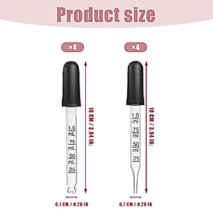 8pcs 1ml Eye Dropper, Glass Dropper with Measurements Pipettes Dropper with Rubber Head Glass Pipette for Medicine, Essential Oils, Feeding, Ear, Laboratory(2 Styles)