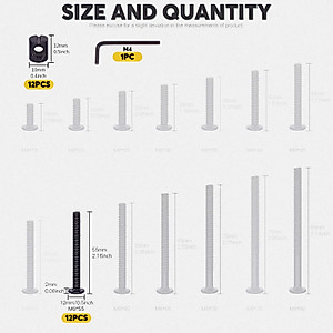 Mardatt M6 x 55mm 24PCS (12 Sets) Black Zinc Plated Hex Socket Cap Bolts Crib Bolts and Barrel Nuts Cross Dowel Replacement for Crib Cots Beds Chair Table Desk Furniture