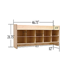 Contender Cubby Storage Organizer Cubes, 10 Cubbies with Hooks and Shelf, Clear Plastic Bins, Hanging Wall Mount, Furniture for Kids Toys, Daycare, Classroom, 47-inch Width