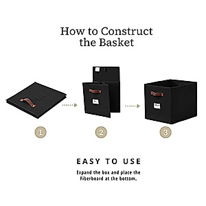 DECOMOMO Storage Baskets 13x15x13 Storage Cube Bins with Label Holders, Kallax Storage Cubes Baskets for Organizing Shelves Nursery Toy (Kallax / 4pcs, Black)