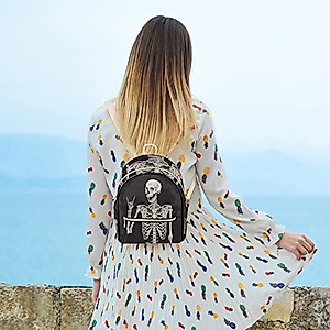 Funky Qiu Backpack Purse for Woman Rock Skeleton Skull PU Leather Fashion Mini Backpack Casual Bag for Woman Girls