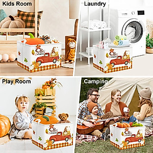 Clastyle Pumpkin Gift Fall Basket Empty Foldable Clothes Toy Bin Thanksgiving Storage Basket Large Gnome Truck Book Shelf Basket Rectangular Orange Bull Plaid Harvest Basket