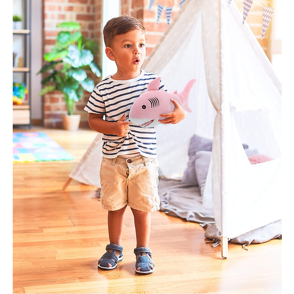 DolliBu Baby Soft Plush Pink Shark Toy - Stuffed Animal Shark Plush for Boys and Girls, Sea Animal Toys and Shark Gifts for Kids, Teens and Adults, Ocean Stuffed Animal Plush Toy Shark - 12 Inches