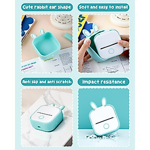 T02 Mini Sticker Printer Silicone Protective Case Bunny Ears Cover Case, Cute Design for T02 inkless Sticker Printer, Compatible with LabelCreate, Memoking, Memoqueen, Phomemo T02 Mini Printer, Green