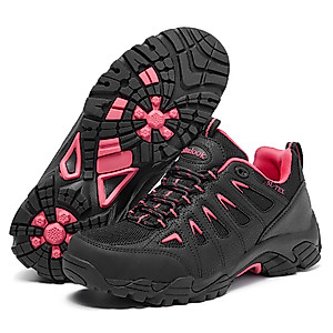 SHULOOK Hiking Shoes Women | Waterproof Shoes for Women | Comfortable & Light-Weight & Non-Slip | Women's Hiking Shoes Walking Trekking Camping Tennis Sport Sneakers black red 9