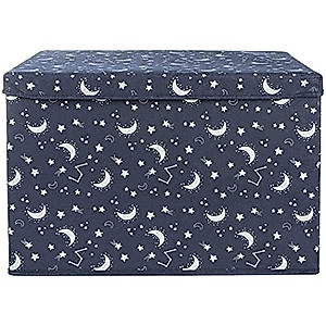 Sammy & Lou Constellation Felt Toy Box; Navy, White; Collapsible; Two Handles; Hinged Lid; 22 in x 14.5 in x 15 in