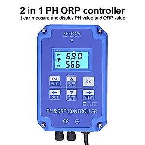 PH‑803W 2 in1 ORP Controller Continuous Monitor Meter Control Water Quality Tester -1999~1999mV 0.00~14.00PH Acidity Alkalinity Controller Water Quality Monitoring Tool(US