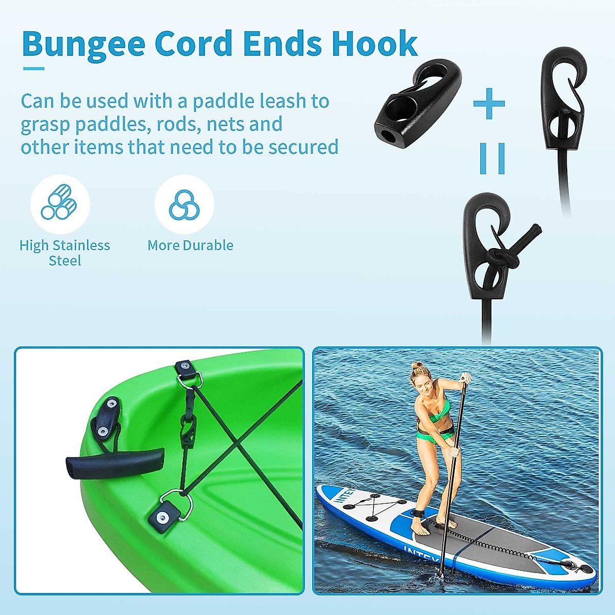 Deck Rigging Kit Accessory - 19.7 FT Bungee Cord with Deck Loops Tie Down Pad Eyes and J - Hooks and Bungee Cord Hook Screws & Rivets for Kayaks Canoes Boat