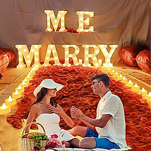 Gyunjux MARRY ME Sign LED Light Up Letter LED Candle Tealigth Red Rose Petal Valentine Gift Warm White LEDs Proposal Sign Will You Marry Me Sign Wedding Sign Engagement Sign Romantic Proposal Decoration Kit