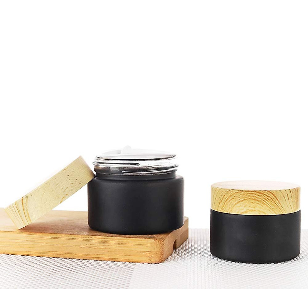 4 Pack 30 Gram Black Frosted Glass Cream Jar,Empty Sample Makeup Cosmetics Container Jar Pot With Seal Inner Liner for Face Cream,Lotion,Eye Shadow-FREE 4 Plastic Pick Stick