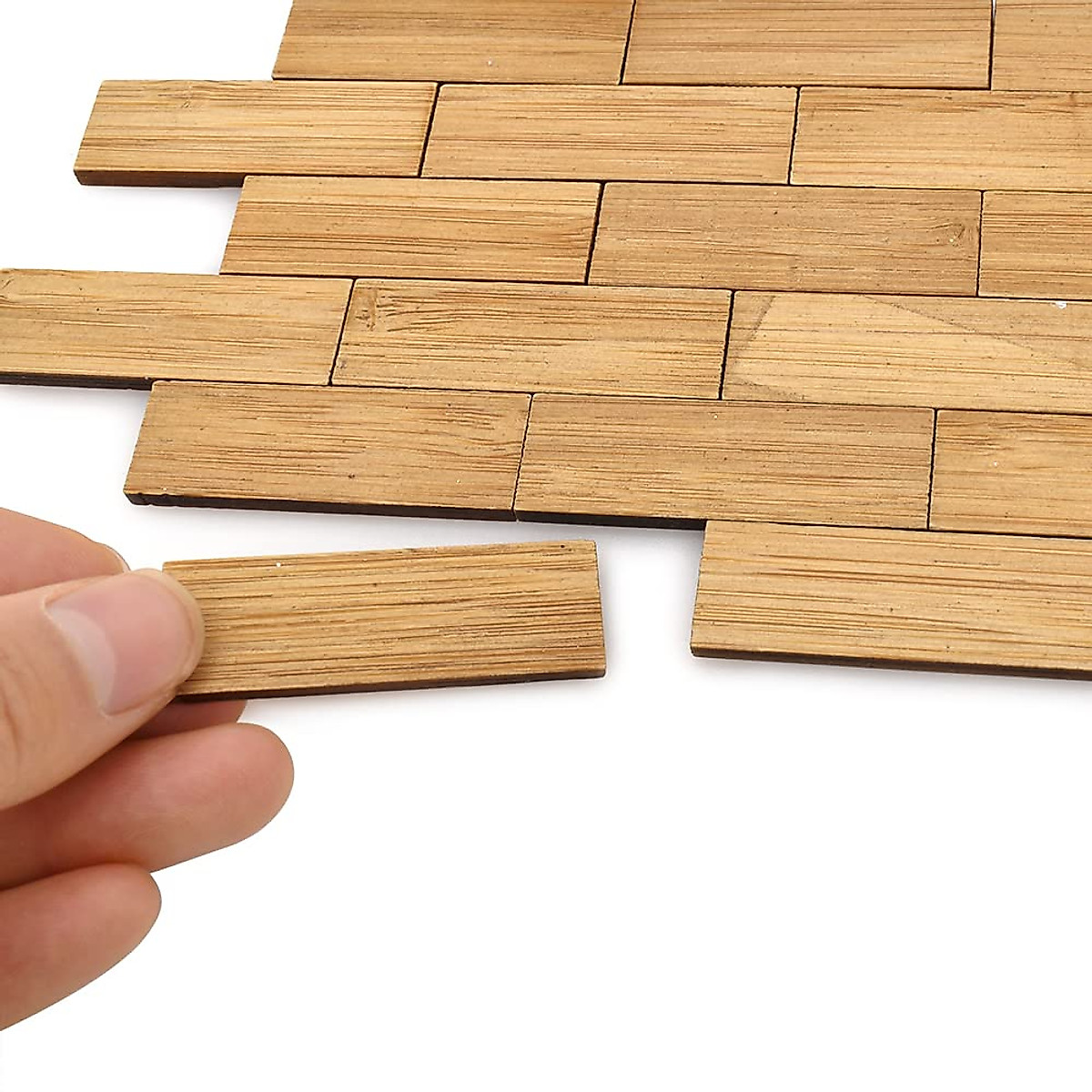 iLAND Varnished Dollhouse Flooring on 1:12 Scale, Dollhouse Floor Boards of Bamboo (Rectangular 48pcs)