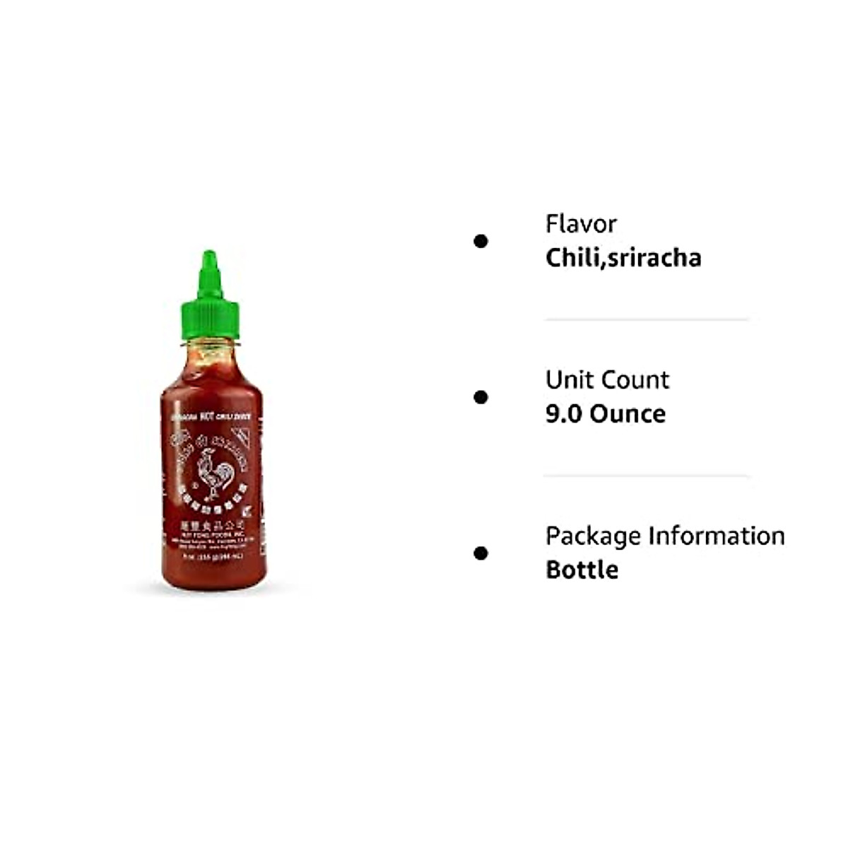 Huy Fong, Sriracha Hot Chili Sauce, 9 Ounce Bottle