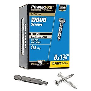Power Pro Premium 305 Stainless Steel Wood Screws (#8 x 1-3/4") - 1lb Box