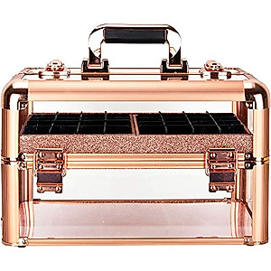 Ver Beauty Art Craft Armored Easy Slide Tray Professional Cosmetic Makeup Nail Tattoo Case Storage Tool Box with Foundation Holder, Rose Gold Acrylic