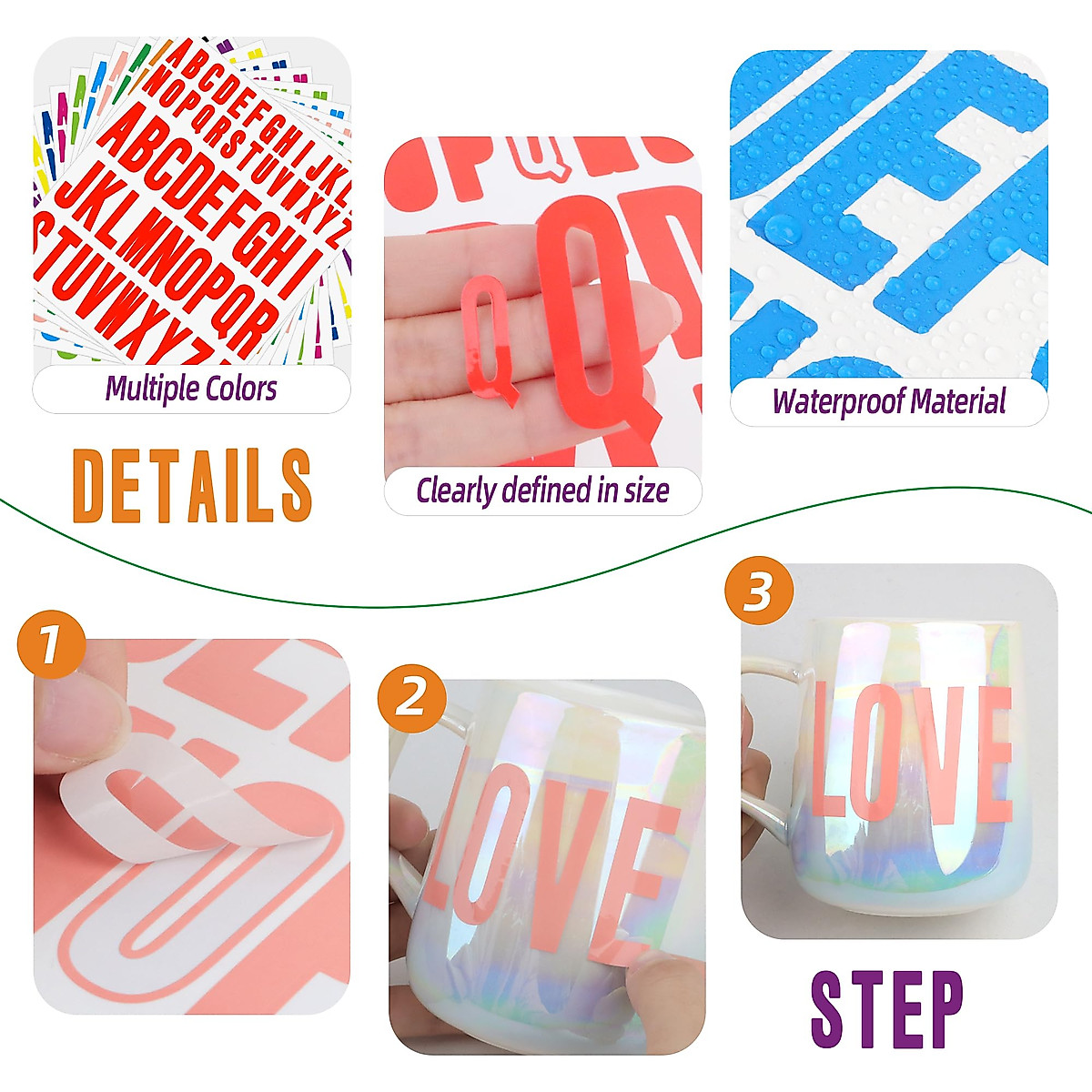 1272 Pcs 24 Sheets Letter Stickers Large Alphabet Stickers 2 Inch 1 Inch Self Adhesive Vinyl Stick on Letters Waterproof Decals for Scrapbooking Mailbox Water Bottles Cup Bulletin Board,12 Colors