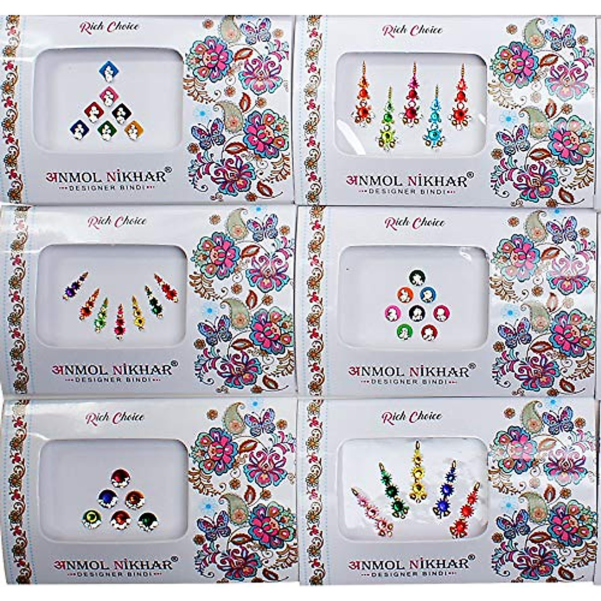 Avador Pack of 25 Assorted Bindi Multiple Sizes Multiple Designs Bollywood Indian Bride for Forehead