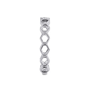 Aria Jewels Pave Diamond Hexagon Deco Minimalist Band Ring in 14K White Gold Over Sterling Silver for Women Ring Size - 8