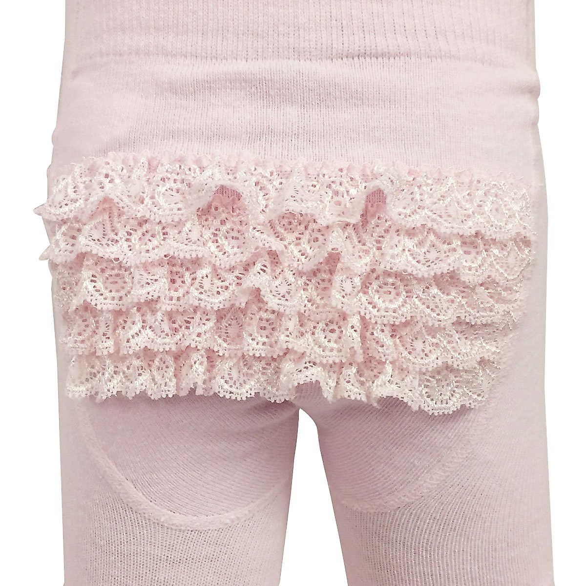 Bowbear 2-Pair Little Girl Ruffle Bottom Cotton Tights (Pink & Ivory), 6-12 Months