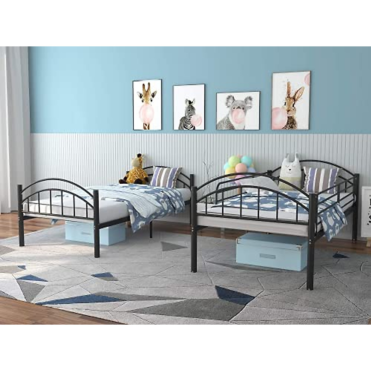 Alohappy Metal Bunk Beds Frame Twin Over Twin, Convertible Into 2 Individual Metal Bed Frame, Removable Ladder & Safety Guard Rail (Black)