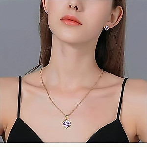 MZLYQ 3pcs Crystal Heart Pendant Necklace Earrings Bracelet Set Hypoallergenic Purple Love Heart Pendant Jewelry for Women Teen Girls Daughter Gifts(purple)