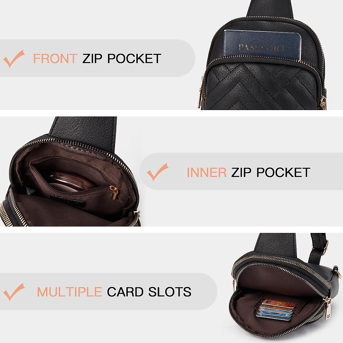 Telena Sling Bag for Women Crossbody Bags Fanny Packs for Women Cross Body Waist Pack with Detachable Strap Black