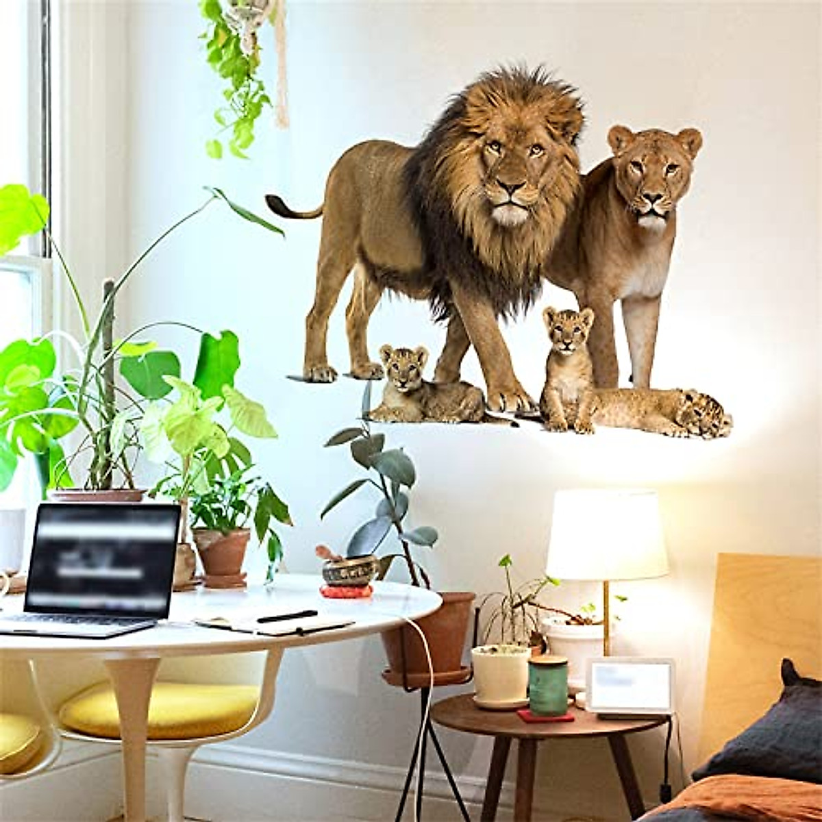 Lion Wall Sticker, 3D Jungle Wildlife Sticker Removable Wall Sticker Self Adhesive Ferocious Lion Mural Decorative Children's Nursery Living Room Bedroom Art Wall Sticker (Black)