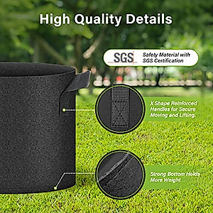 iPower 5-Pack 10 Gallon Plant Grow Bags Thickened Nonwoven Aeration Fabric Pots Heavy Duty Durable Container, Strap Handles for Garden, Black 5-Pack 10 Gallon Plant Grow Bags