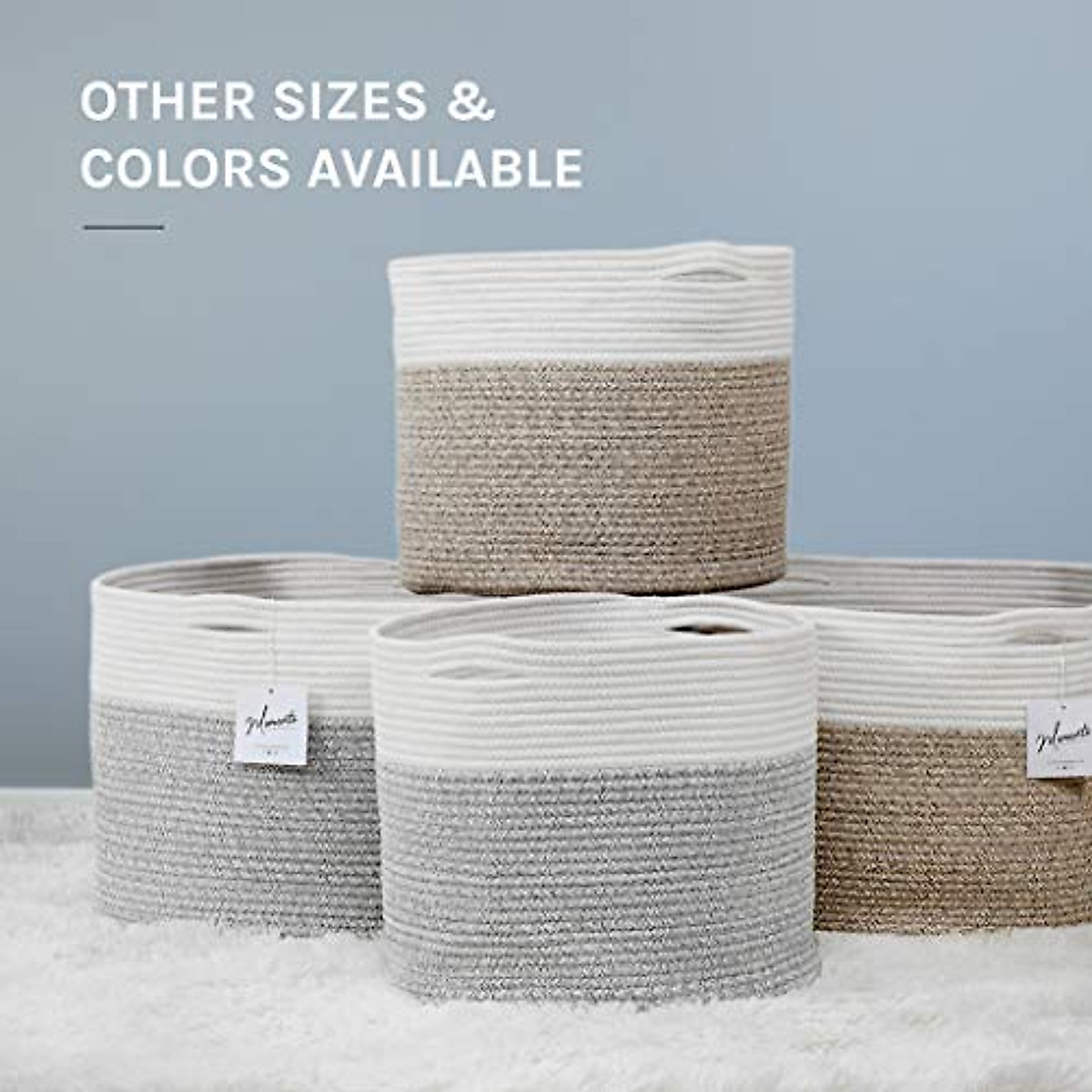 Cotton Rope Storage Basket, Extra Large Woven Basket with Handles for Living Room, Big Organizer for Throw Blankets Pillows Laundry Towels Nursery Toy Bin for Baby & Kids 20" x 20" x 13" Live Momento