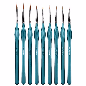 Fine Detail Brush Professional Grade and High-Density Non Slip Acrylic Tranquil-Azure Handle,9 Pack,Miniature,Model Painting,Watercolor,Oil,Warhammer 40k(Random delivery of red and Green Color)