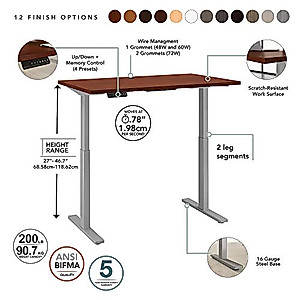 Bush Business Furniture Move 60 Series Height Adjustable Standing Desk, 48W x 24D, Hansen Cherry with Cool Gray Metallic Base